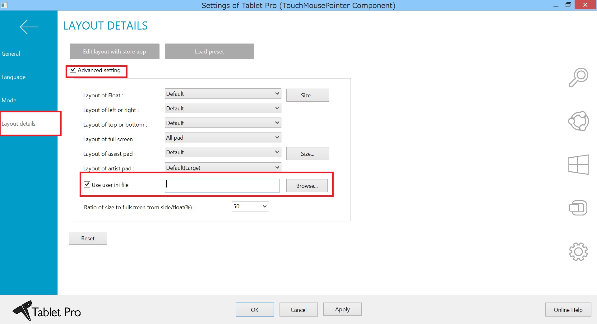 Tablet Pro - How to select ini file